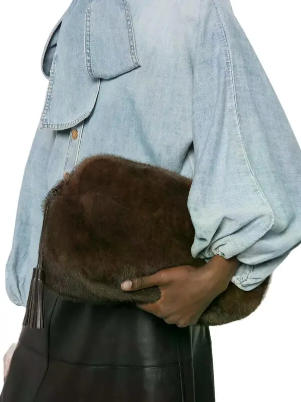 P.a.r.o.s.h Tassel-detail Faux-fur Clutch Bag - Brown
