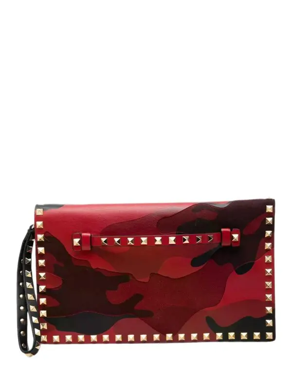 Valentino Garavani 2000-2017 Canvas And Nappa Camouflage Rockstud Wristlet Clutch Bag - Red