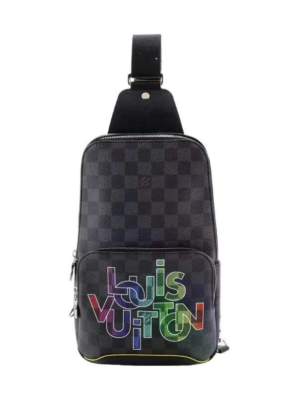 LOUIS VUITTON Avenue Sling Bag Limited Edition Interlinked Logo Damier Graphite Crossbody Bag - Black