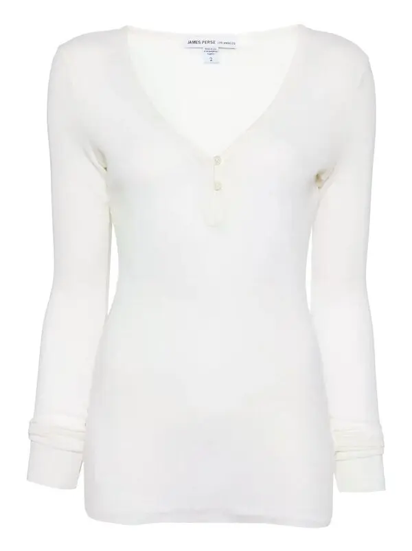 JAMES PERSE Ribbed Long Sleeve V-neck Top - Neutrals
