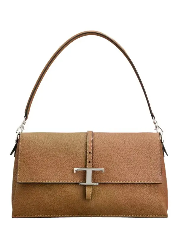 TOD'S T Timeless Flap Bag In Leather Small - Brown