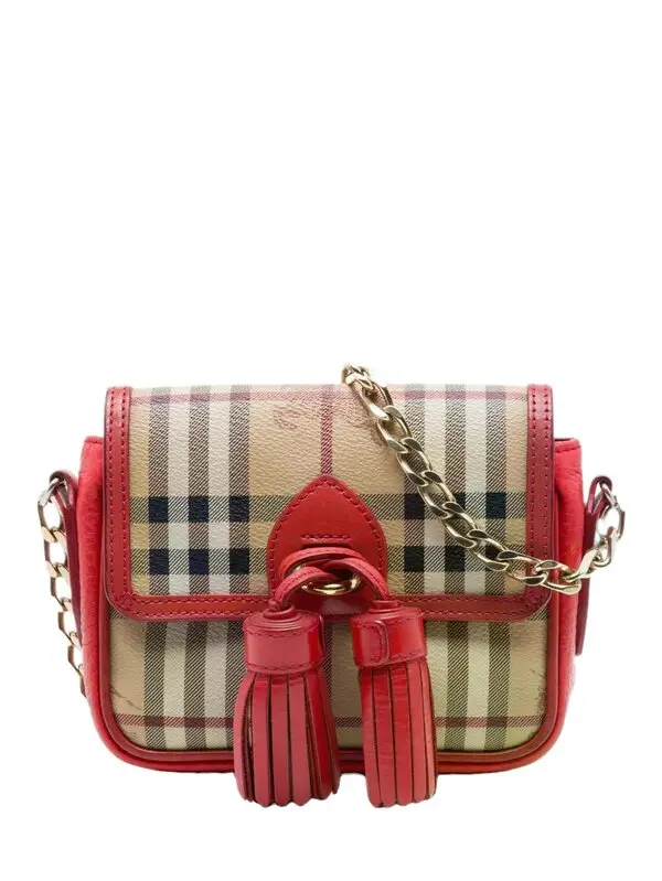 Burberry 2000-2017 Mini Haymarket Check Coated Canvas Tassel Crossbody Bag - Red
