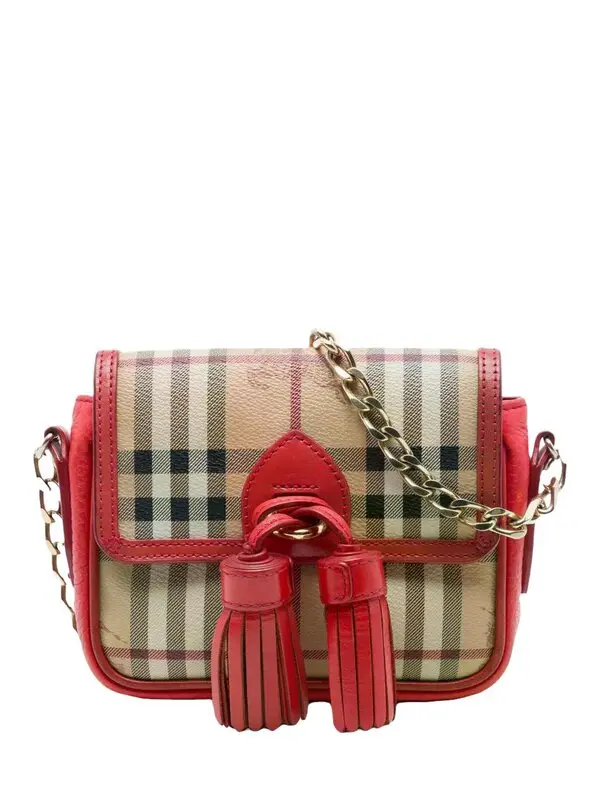 Burberry Haymarket Check Coated Canvas Tassel Crossbody Bag - Red