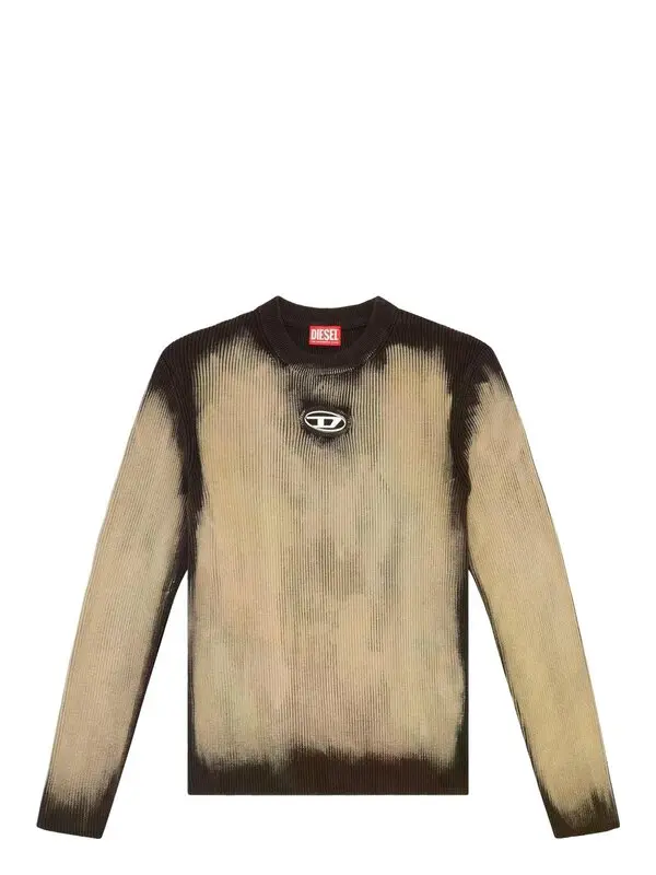 DIESEL® K-darin Ribbed-knit Jumper With Gold-tone Logo Plaque - Neutrals