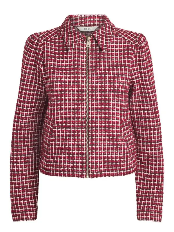 ME+EM Linton Tweed Cropped Zip-up Jacket - Red