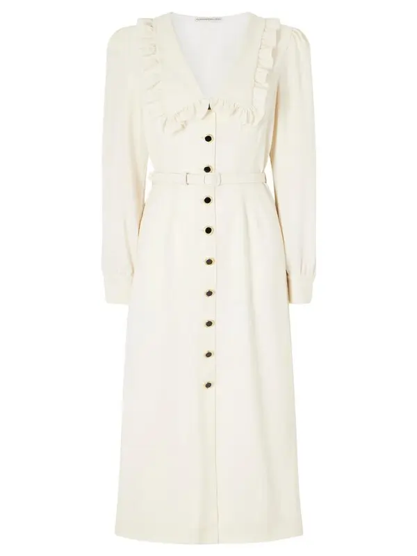 Alessandra Rich Belted Virgin Wool-crepe Midi Dress - Yellow