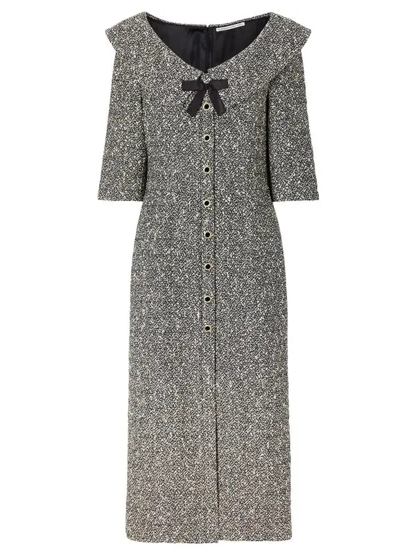 Alessandra Rich Bow-detailed Silk-trimmed Tweed Midi Dress - Gray