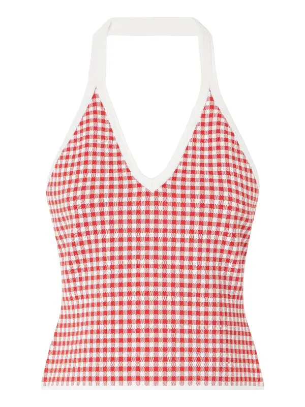 Posse Micah Checked Knitted Halterneck Top - Red