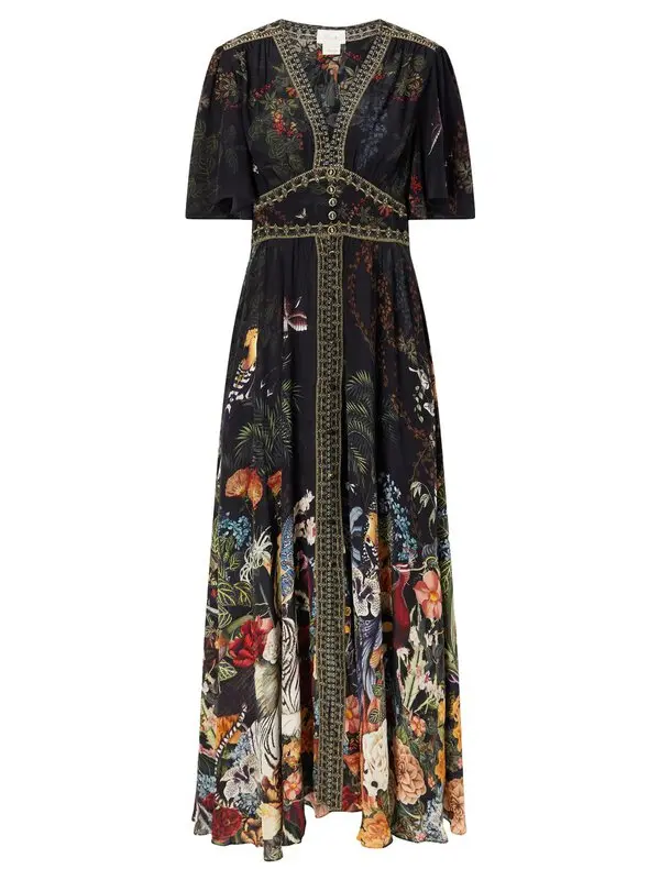 Camilla Palace Zoology Embellished Printed Silk Maxi Dress - Multi