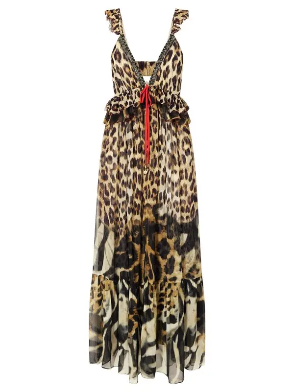 Camilla Leotigra Land Crystal-embellished Animal-print Silk Maxi Dress - Multi