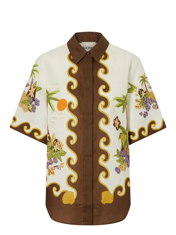 ALEMAIS Island Cove Printed Linen Shirt - Neutrals