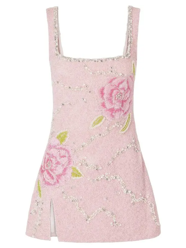 CLIO PEPPIATT Peony Embellished Stretch-mesh Mini Dress - Pink