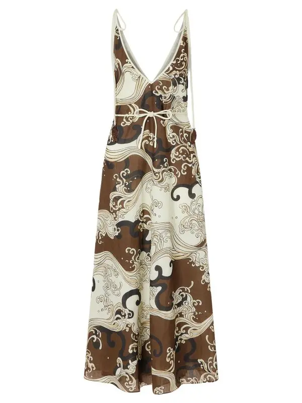 ALEMAIS Otis Printed Ramie Midi Dress - Brown