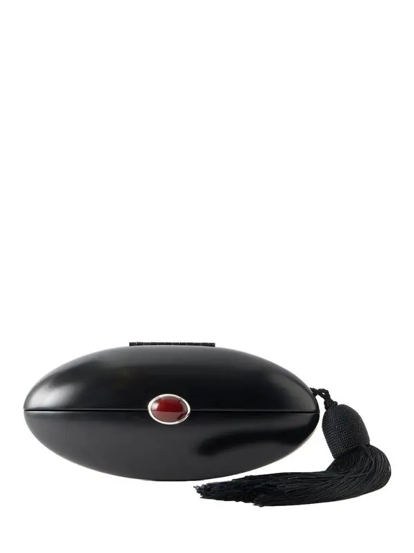 SOPHIE BUHAI Cyclops Tasseled Silver-stone, Carnelian And Wood Clutch - Black