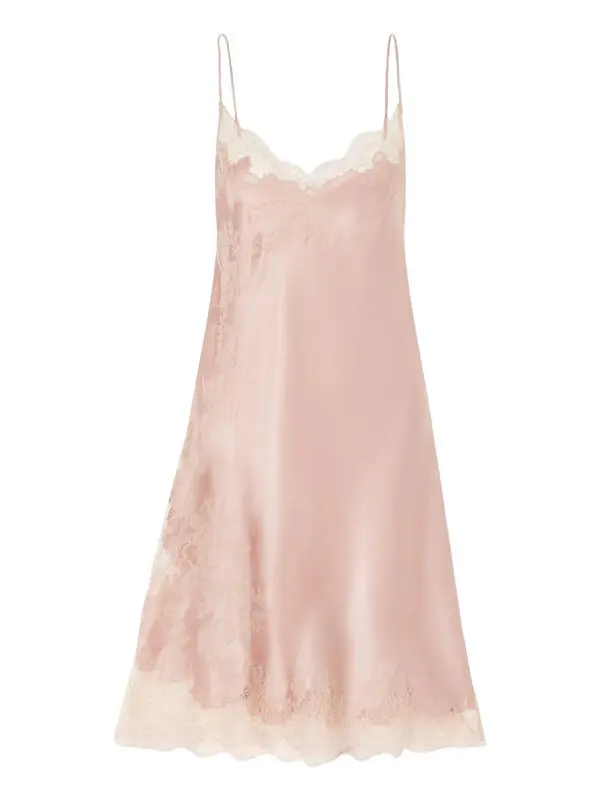 Carine Gilson Lace-trimmed Silk-satin Midi Dress - Neutrals