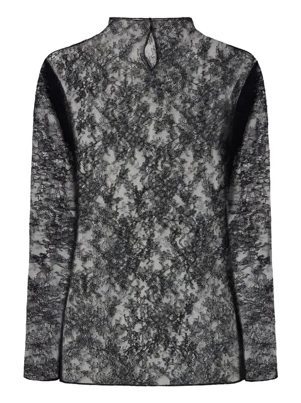 Carine Gilson Floral Lace High Neck Long Sleeve Top - Black