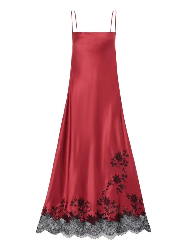 Carine Gilson Lace-trimmed Silk-satin Maxi Dress - Red