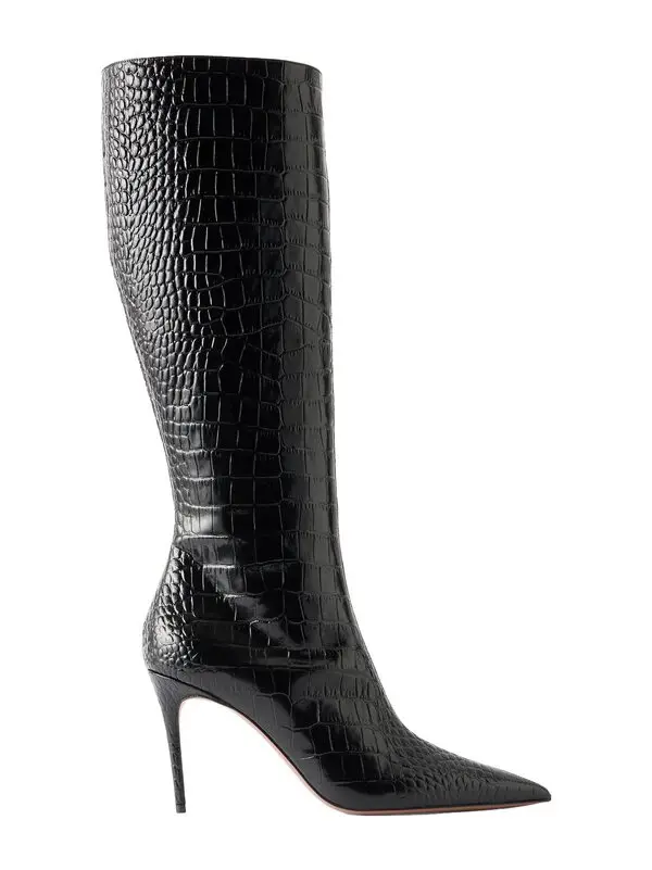Paris Texas Vera 85 Croc-effect Leather Knee High Boots - Black