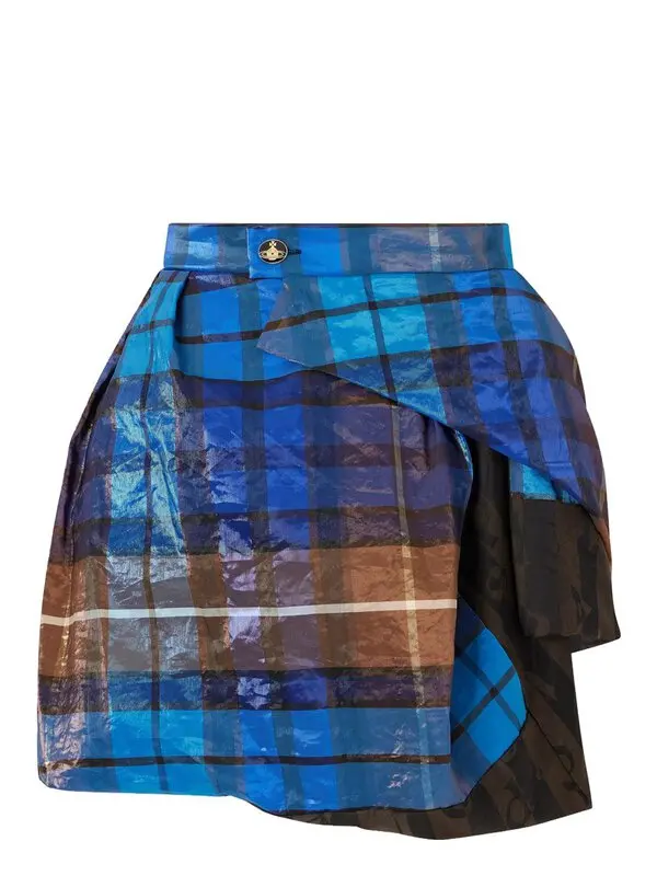 VIVIENNE WESTWOOD Zora Asymmetric Pleated Checked Twill Mini Skirt - Blue