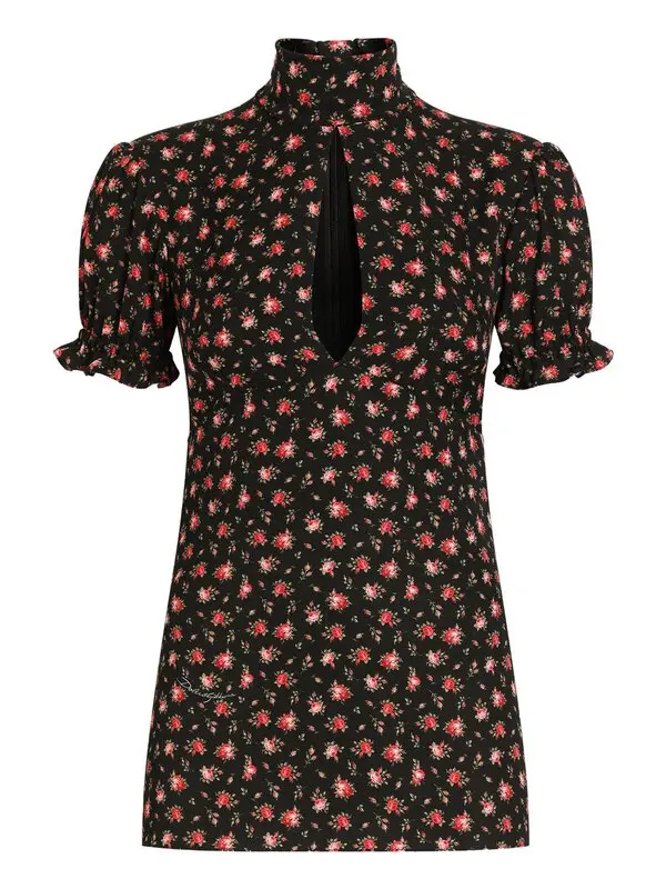 Dolce & Gabbana Rose-print Charmeuse Top - Multicolor