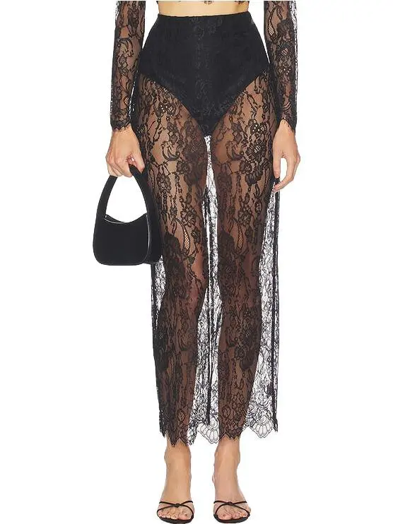 L'Agence Raymonde Maxi Lace Skirt - Black