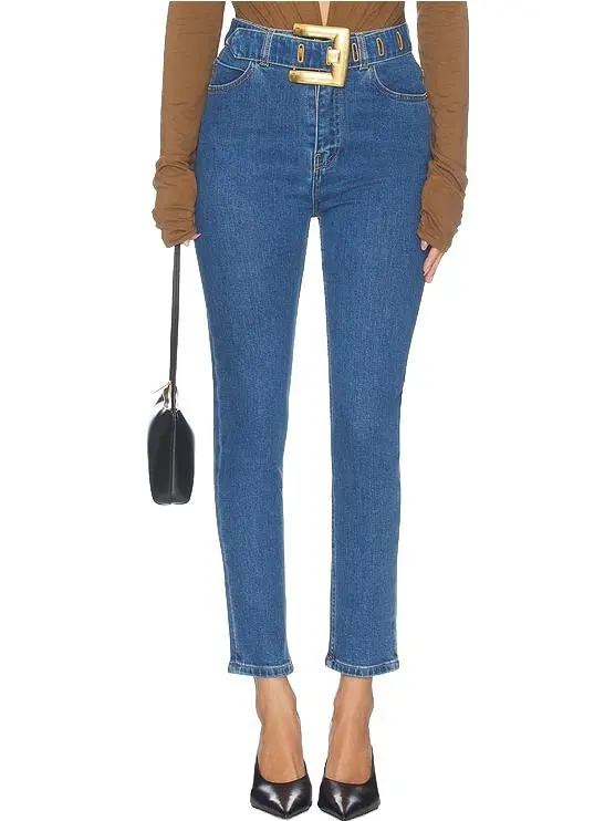 Balmain High Waist Dark Denim Skinny Pants - Blue