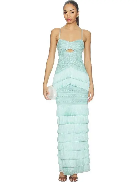 PatBO Clara Fringe Maxi Dress In . Also - Blue