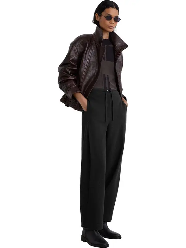 REISS Cotton-blend Barrel-leg Drawstring Trousers - Black