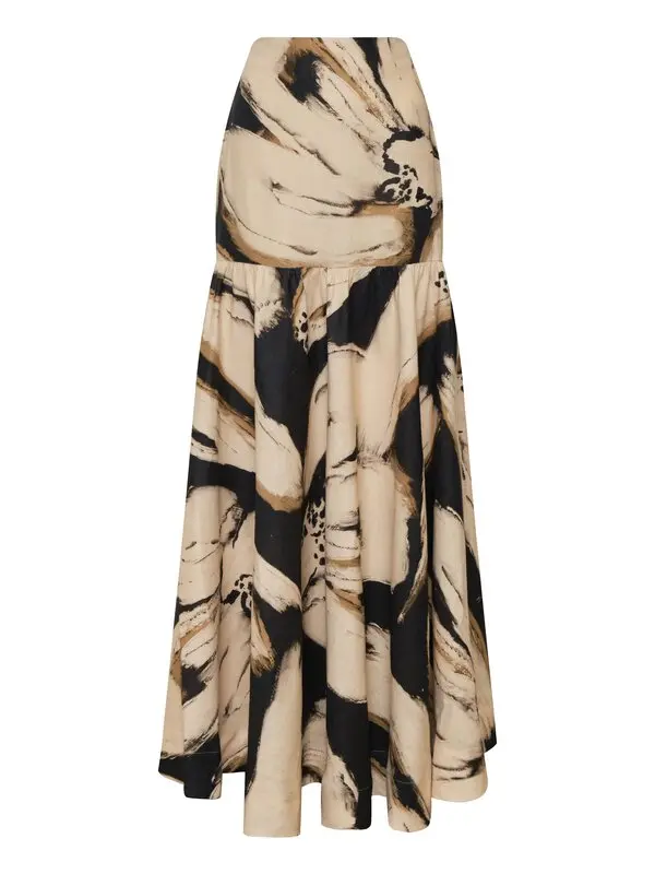 ANDRES OTALORA Abstract Floral Linen Maxi Skirt - Print