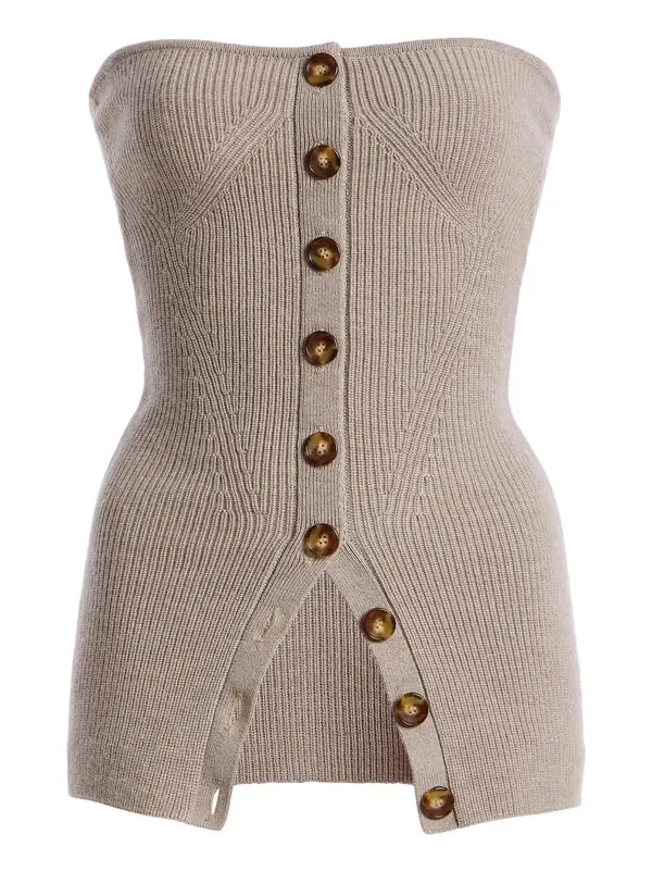 Ulla Johnson Yanni Button-detailed Wool Strapless Top - Light Grey