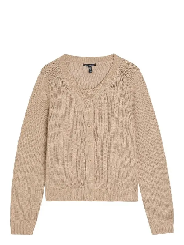 Eileen Fisher Crew Neck Cotton Cardigan - Beige