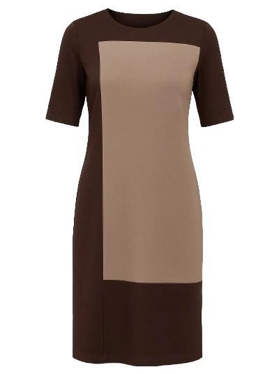 CONQUISTA Contrast Fabric Shift Dress Camel - Brown