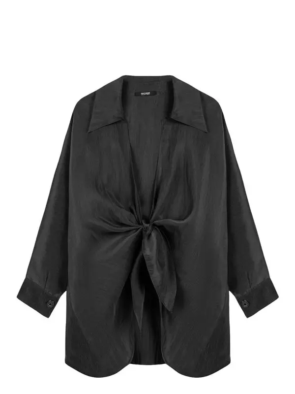 NOCTURNE Front-tie Longline Shirt - Grey