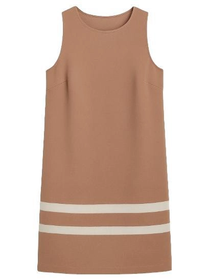 CONQUISTA Solid Colour Sleeveless Dress With White Stripe Detail - Brown