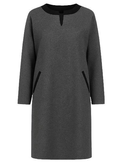 CONQUISTA Long Sleeve Sack Dress With Pocket & Collar Detail - Grey