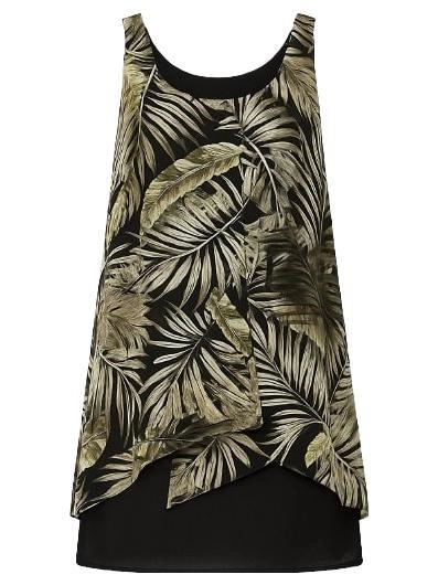 CONQUISTA Sleeveless Print Chiffon Dress With Layers - Black