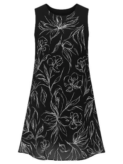CONQUISTA Summer A Line Chiffon Dress - Black