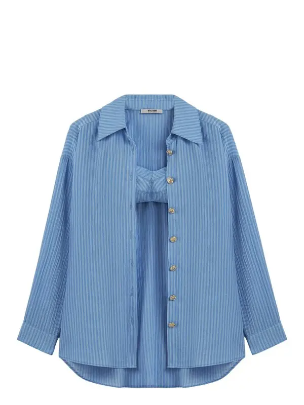 NOCTURNE Embellished Bustier Detail Shirt - Blue