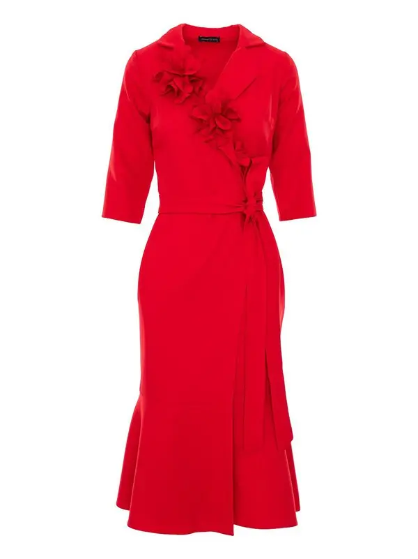 CONCEPT A TROIS Floral Embellished Wrap Blazer Dress - Red