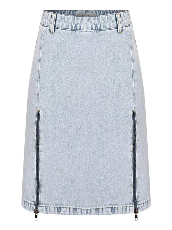 GOC DENIM Denim Pencil Skirt With Front Slit - Blue