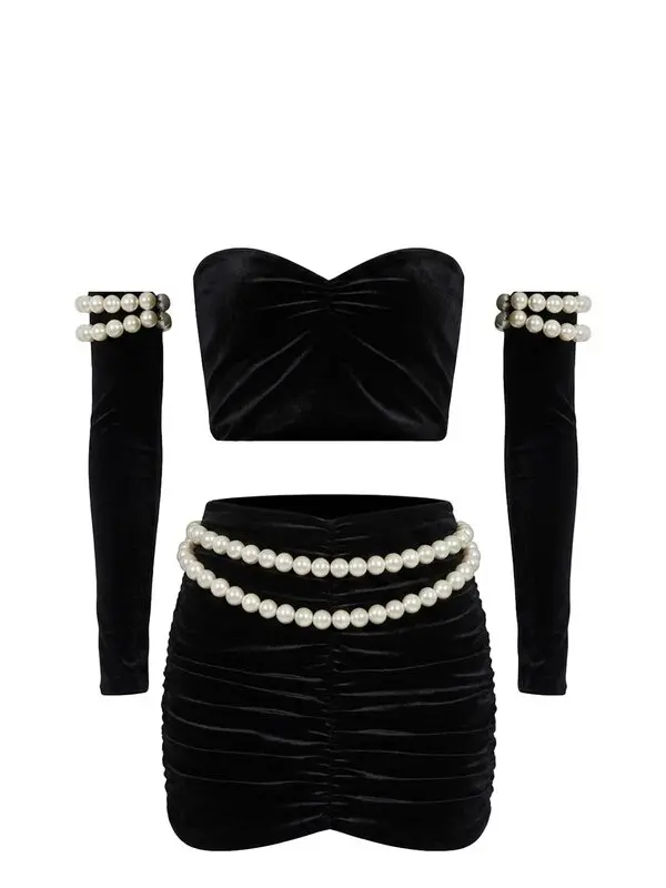 NUR KARAATA Dover Velvet Co-ord Set - Black