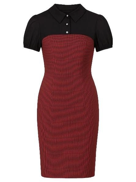 CONQUISTA Puff Sleeve Fitted Dress With Button Detail - Red