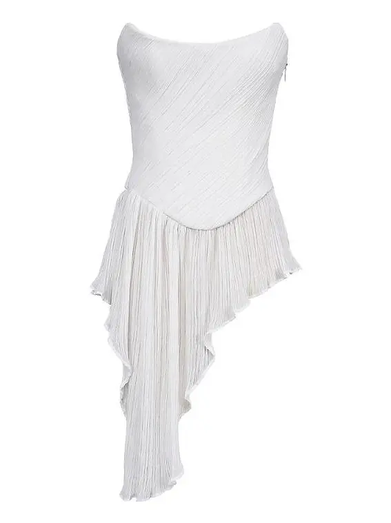 House Of Cb Renata Micro-pleat Strapless Woven Top - White