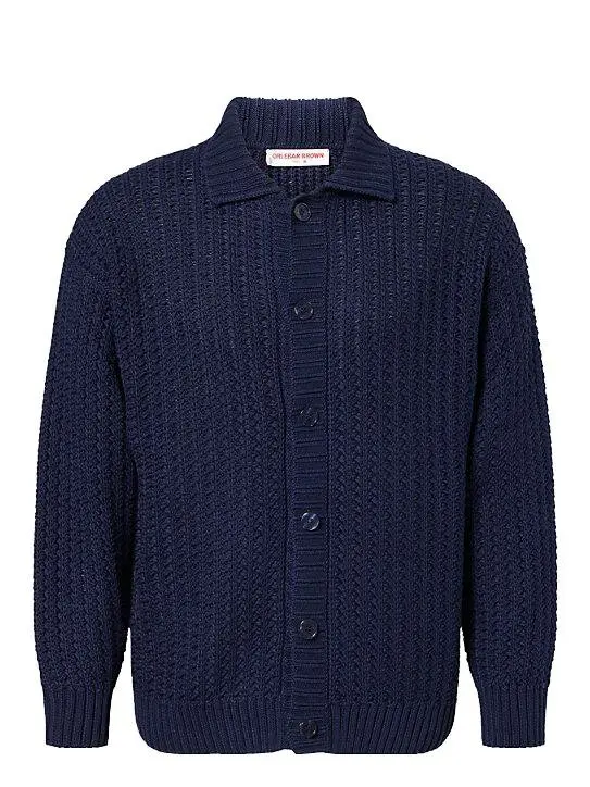 Orlebar Brown Collared Knitted Cardigan - Night Iris
