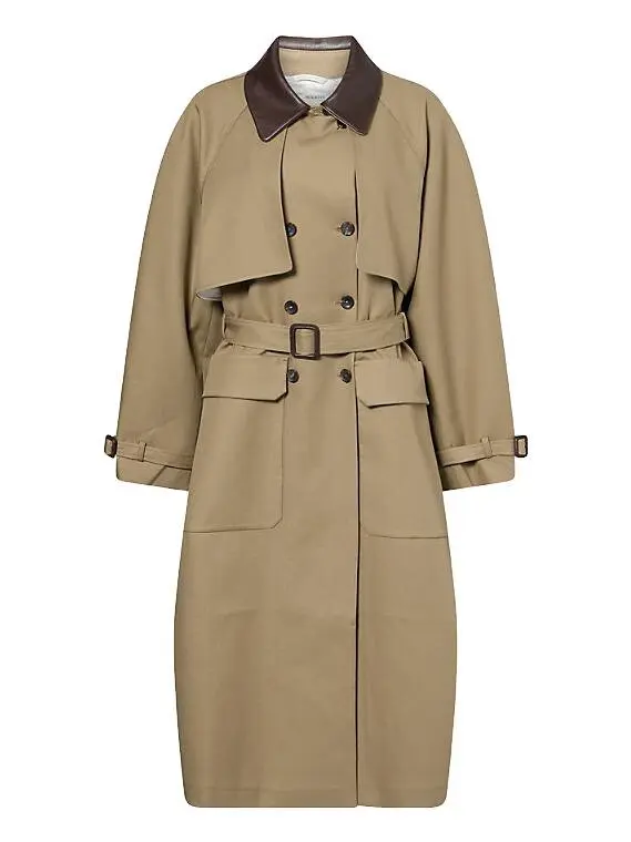 NACKIYE Nackiyé Leather-collar Cotton Trench Coat - Sand