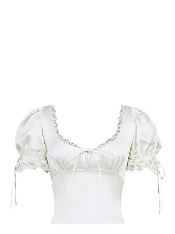House Of Cb Elisabetta Puff-sleeve Woven Top - Ivory