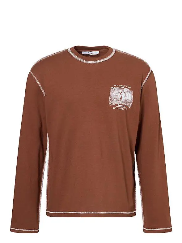 PALMES Mermaid Graphic-print Cotton T-shirt - Brown