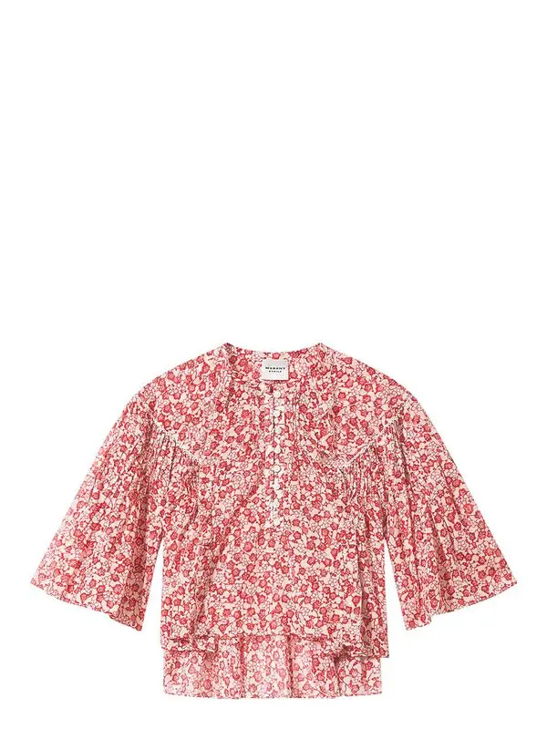 ETOILE Veelia Floral Print Organic Cotton Voile Top - Red