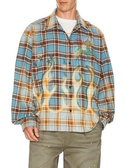 Amiri Ma Quad Flames Flannel Shirt - Blue