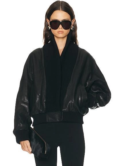 Magda Butrym Leather Bomber Jacket - Black